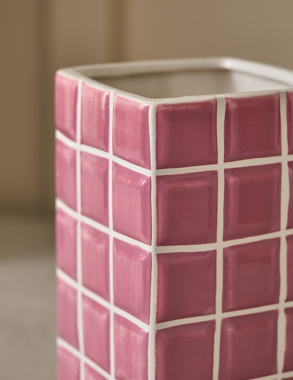 Pink Tiled Vase – Rose and Grey