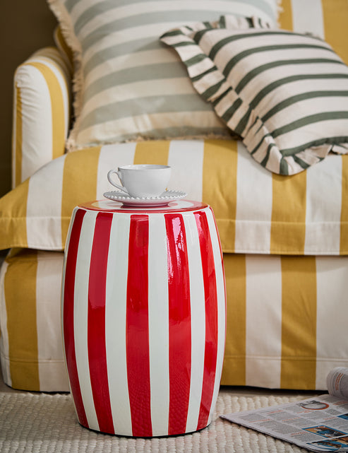 Red Striped Ceramic Side Table | Rose & Grey | Side Tables – Rose and Grey