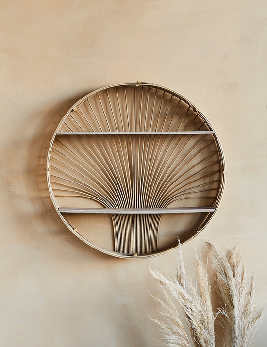 Ornate Round Rattan Shelf – Rose and Grey